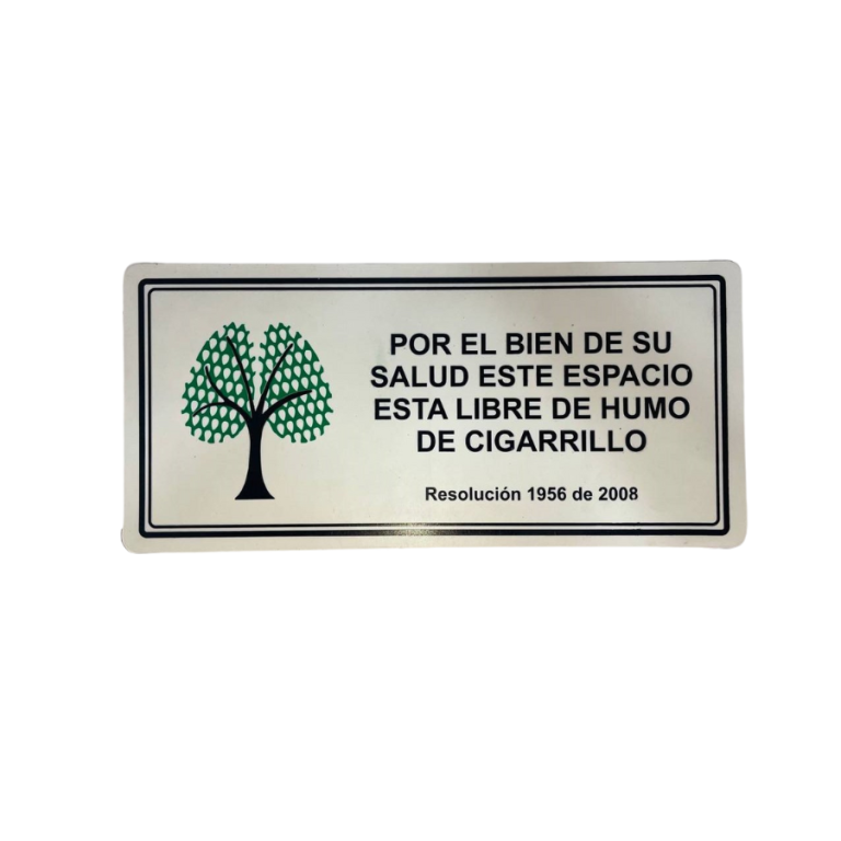 LETRERO DE SENALIZACION 30 X 15 CM STANDARD-ZONA LIBRE DE HUMO – CEDICOL.CO